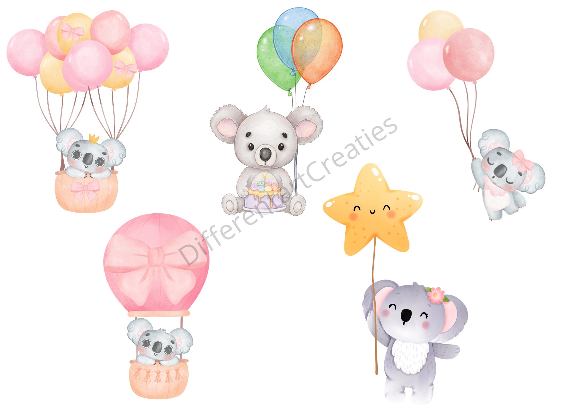 Clipart Bundle, Cute Koala Watercolor PNG, Nursery Decor, Baby Animal ...