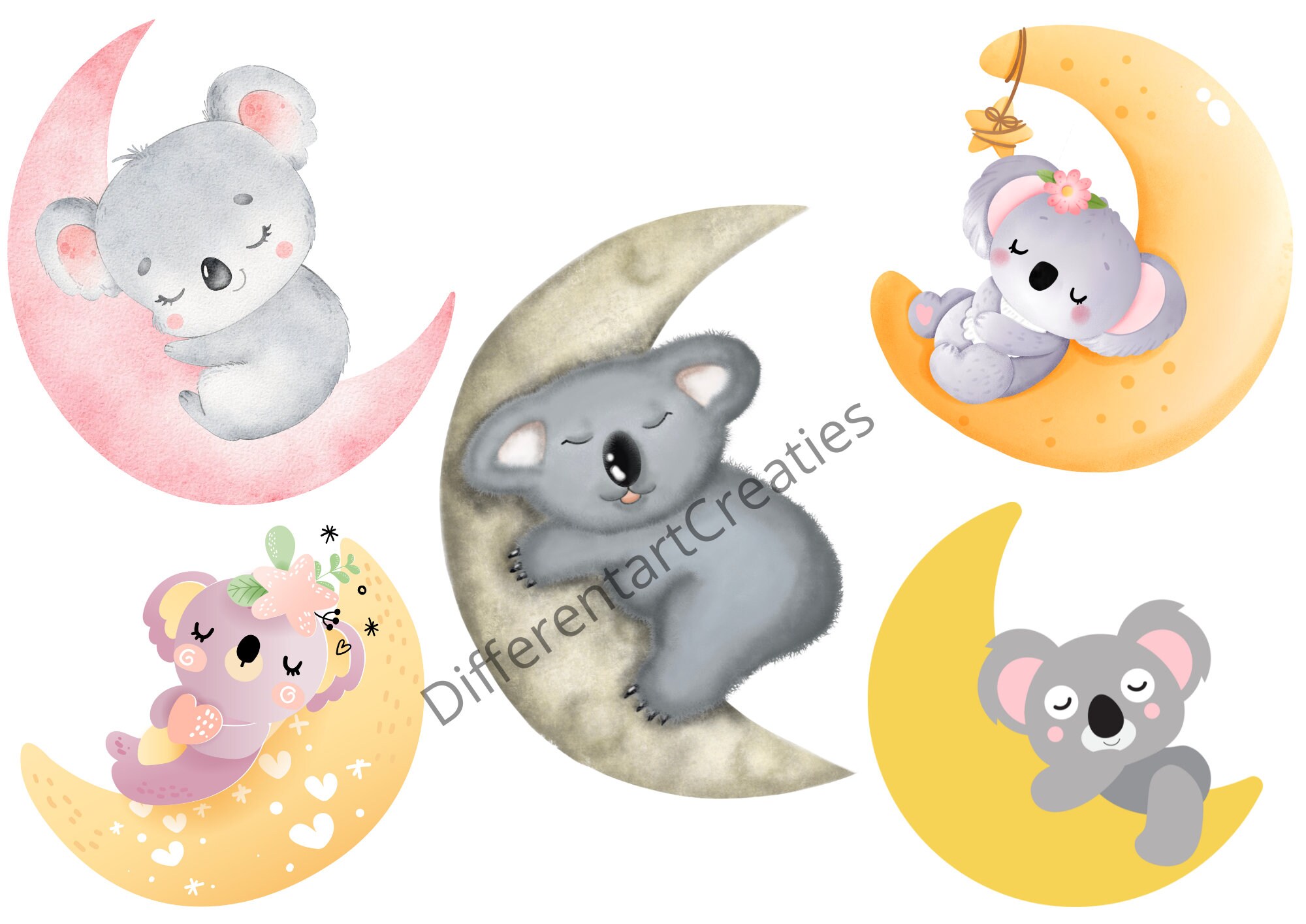 Clipart Bundle, Cute Koala Watercolor PNG, Nursery Decor, Baby Animal ...