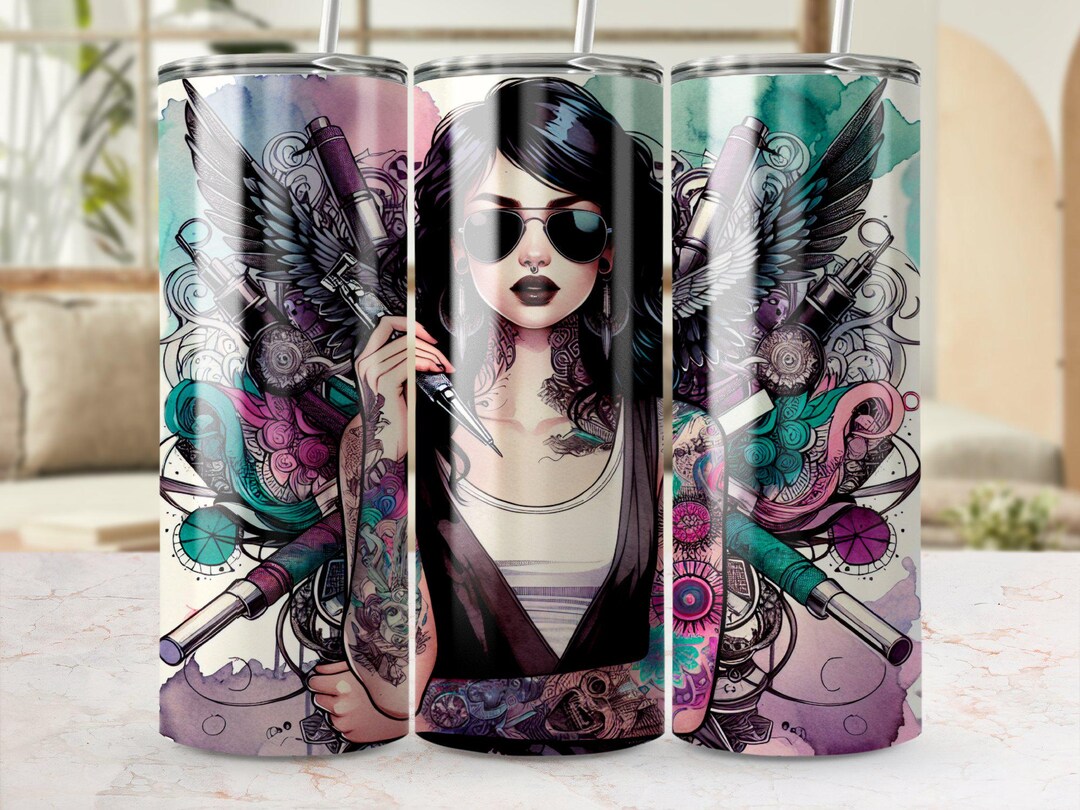 Tattoo Artist Tumbler Wrap PNG, Seamless Tattoo Gun Design (digital ...