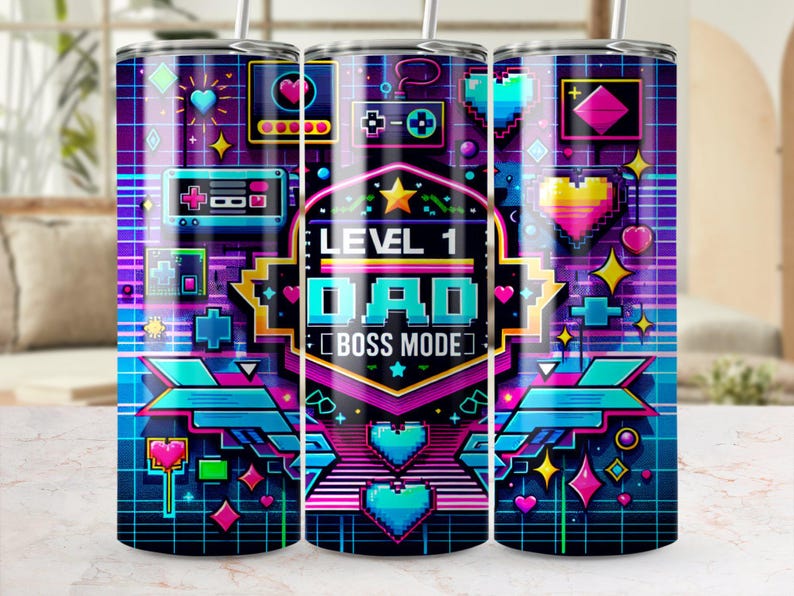 Dad Boss Mode Tumbler Wrap PNG, Level 1 Dad Digital Download, Retro ...