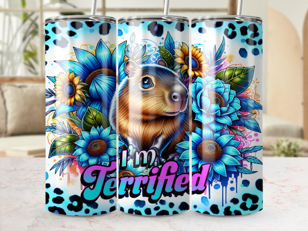 Capybara Tumbler Wrap Png, Terrified Animal Design, Floral 20oz Skinny ...