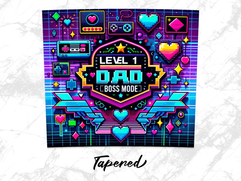 Dad Boss Mode Tumbler Wrap PNG, Level 1 Dad Digital Download, Retro ...