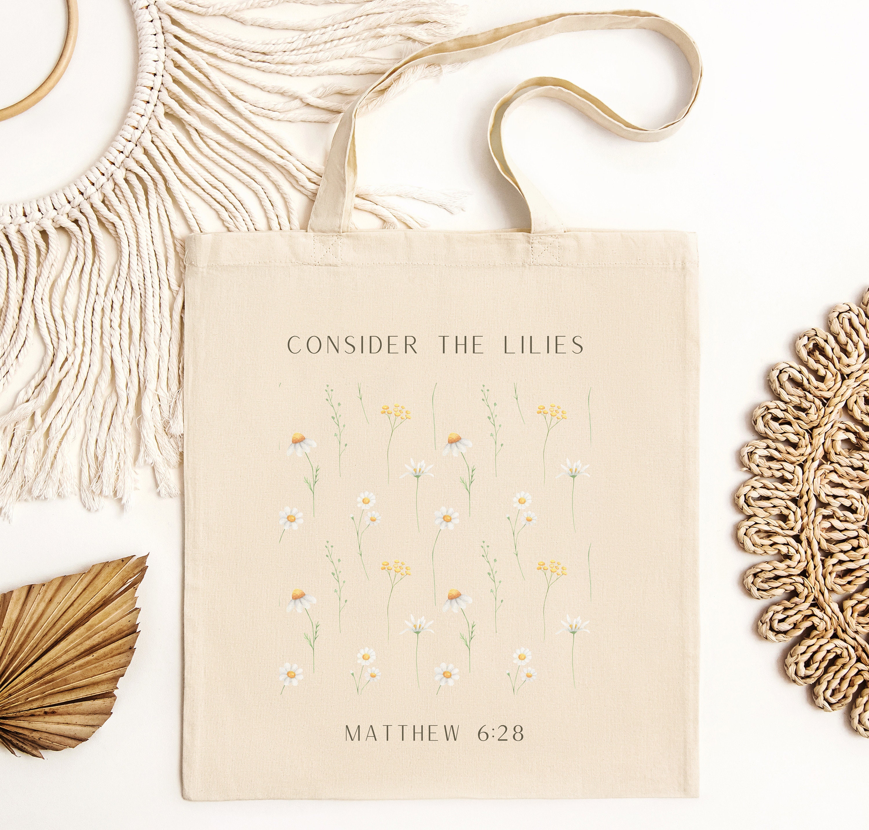 Bible Verse Canvas Tote Consider the Lillies Matthew 6:28 Faith Bag ...