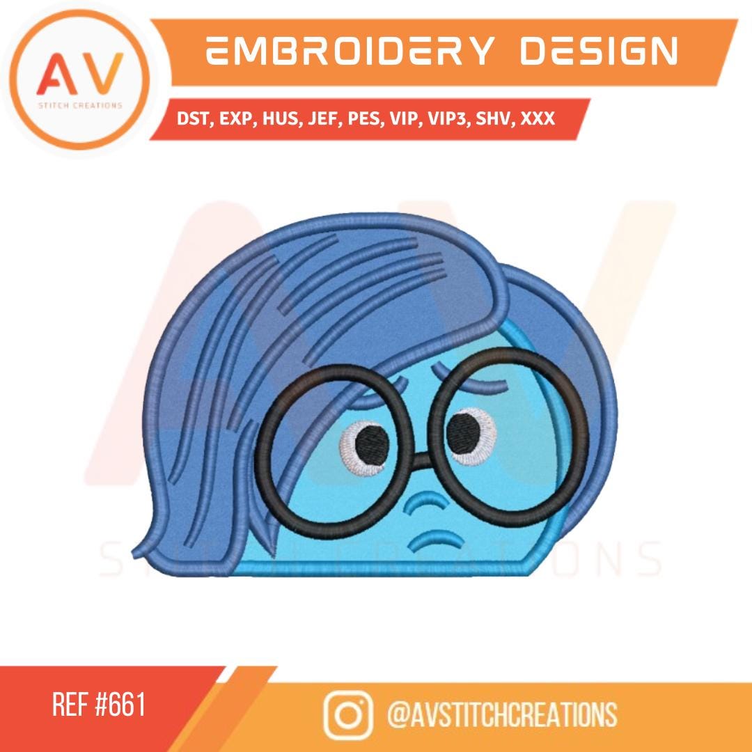 661 Sadness. Inside Out. Peeker. Embroidery Applique. Machine ...