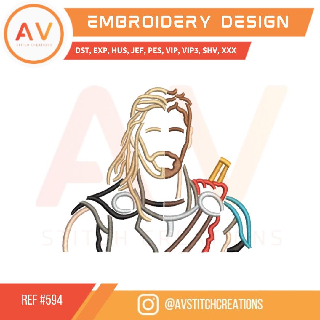 594 Thor Ragnarok Hero. Outline Stitch Embroidery. Embroidery Design ...