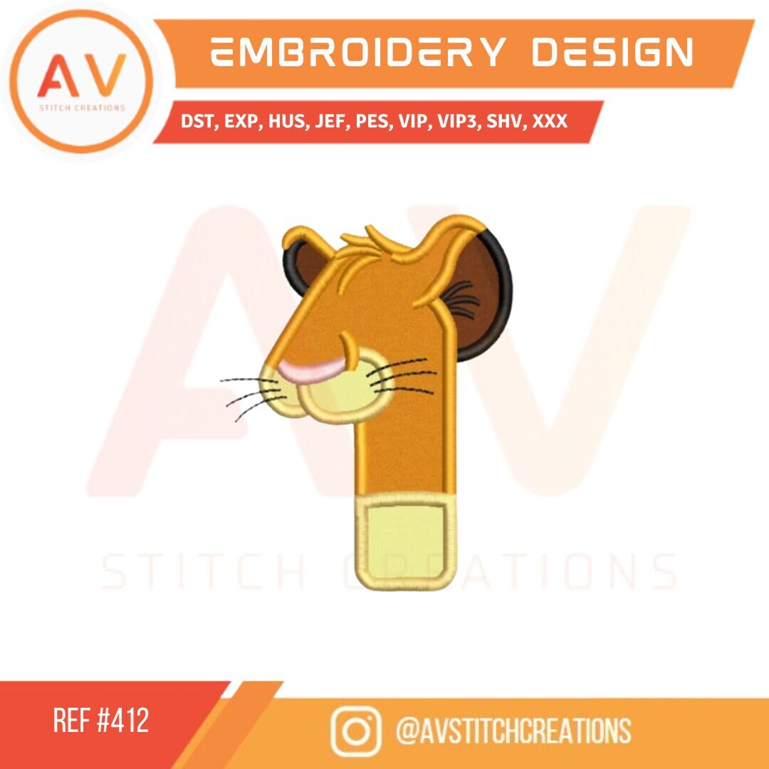 412 Simba Lion King Number 1. Birthday Applique Embroidery Design ...