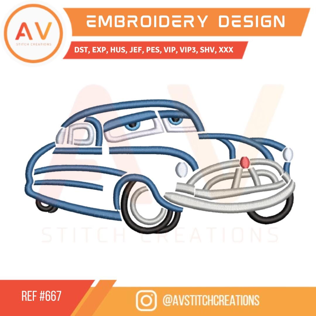 Doc Hudson. Cars. Embroidery Design. Machine Embroidery File. (4x4, 5x7 ...