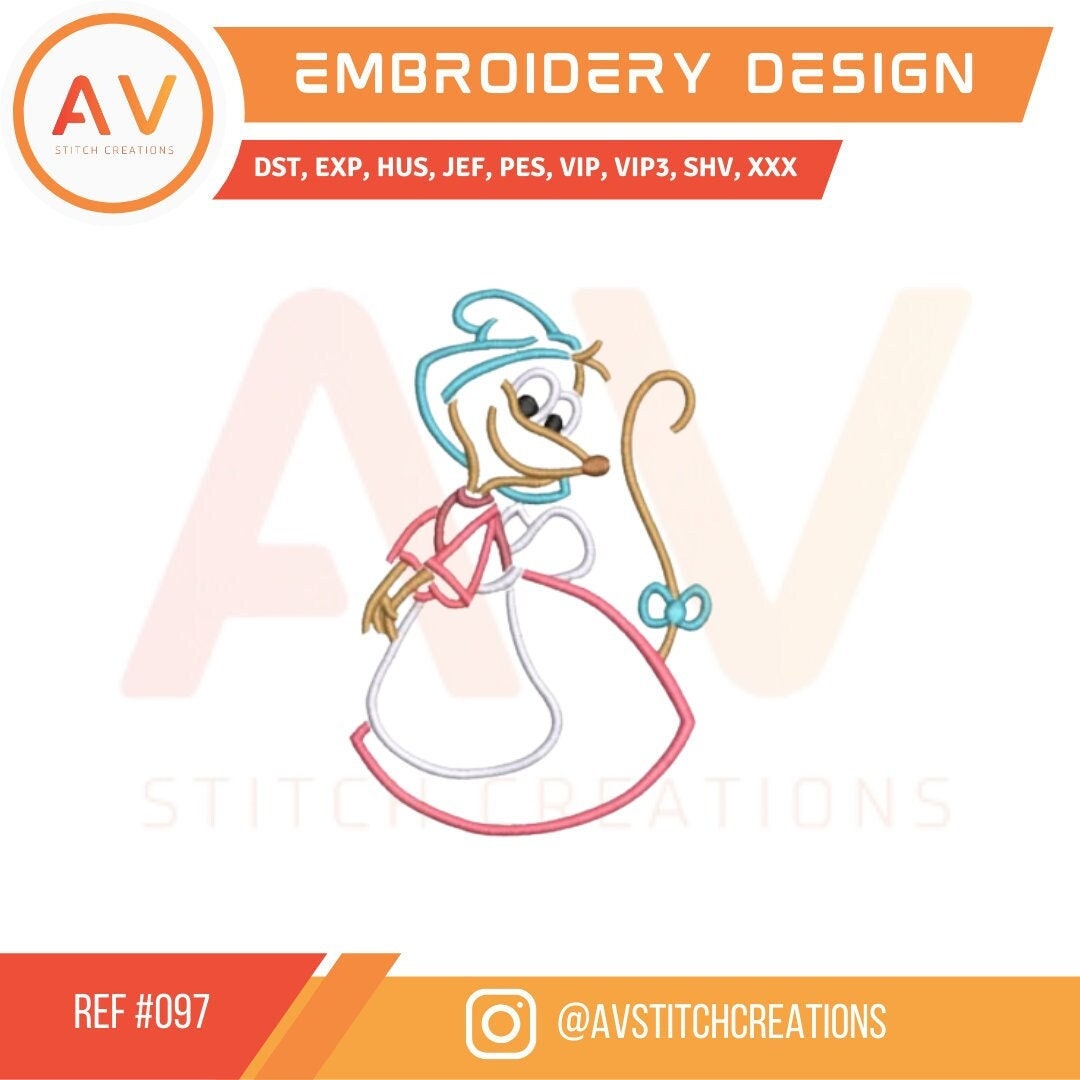 097 Mary Mouse. Cinderella. Outline Stitch Embroidery. Embroidery ...