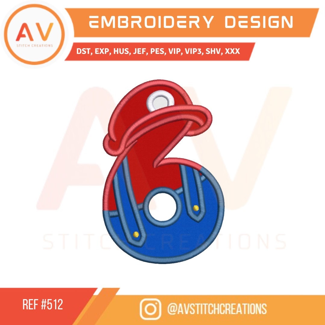 512 Mario Number 6. Embroidery Applique. Machine Embroidery. Birthday ...