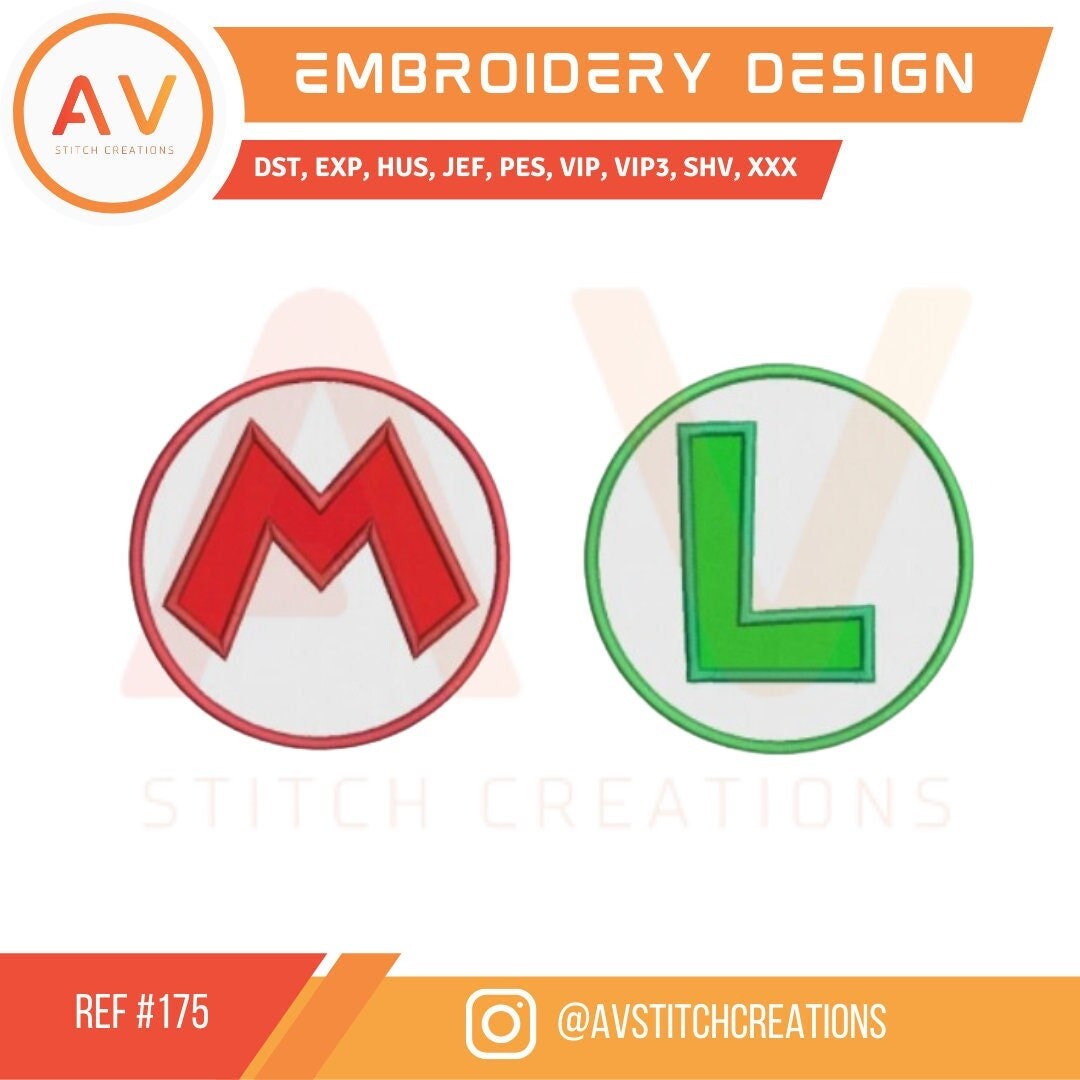 Mario & Luigi – Logo Applique Embroidery Design – Machine Embroidery ...