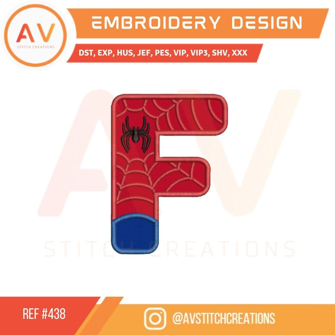 438 Spiderman Letter F. Embroidery Applique. Machine Embroidery ...