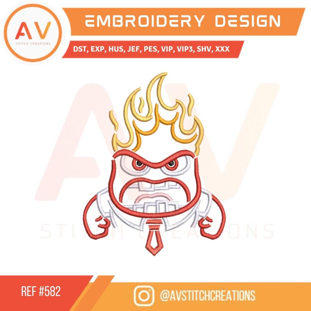 582 Anger. Inside Out. Outline Stitch Embroidery. Embroidery Design ...