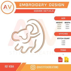 084 Drawing Lion King. Outline Stitch Embroidery. Embroidery Design ...