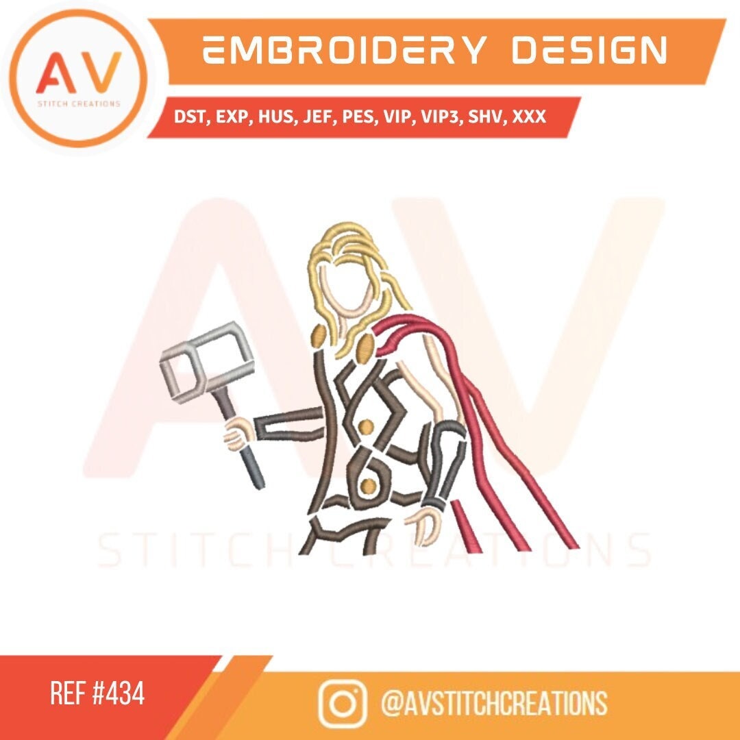 434 Thor Superhero. Outline Stitch Embroidery. Embroidery Design ...