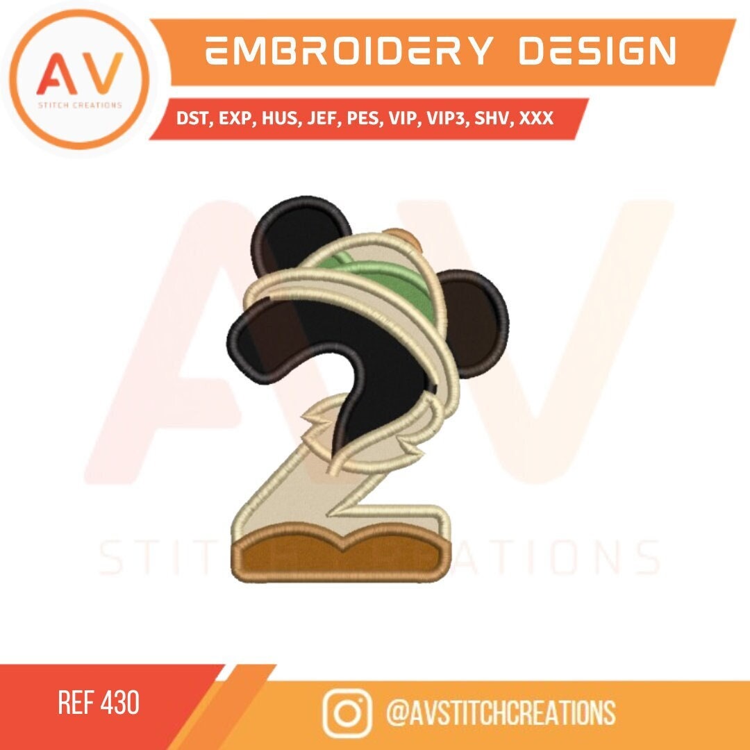430 Mouse Boy Safari Number 2. Birthday Applique Embroidery Design ...