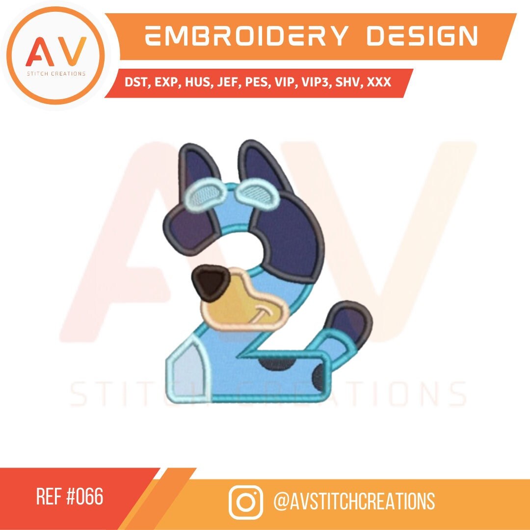 066 Blue Puppy Number 2. Dog Embroidery Applique. Machine Embroidery ...