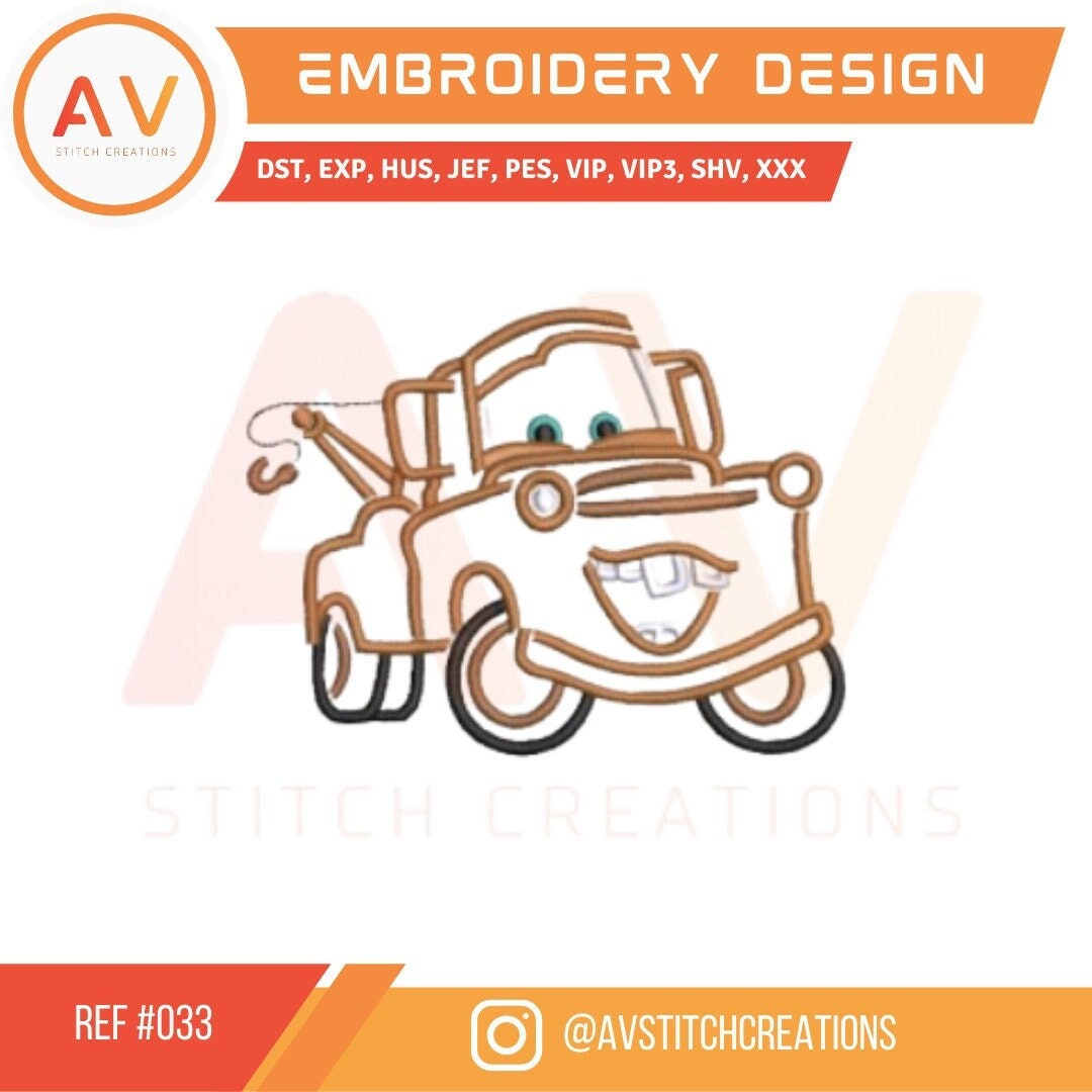 Tow Mater Cars. Embroidery Design. Machine Embroidery File (4x4, 5x7 ...