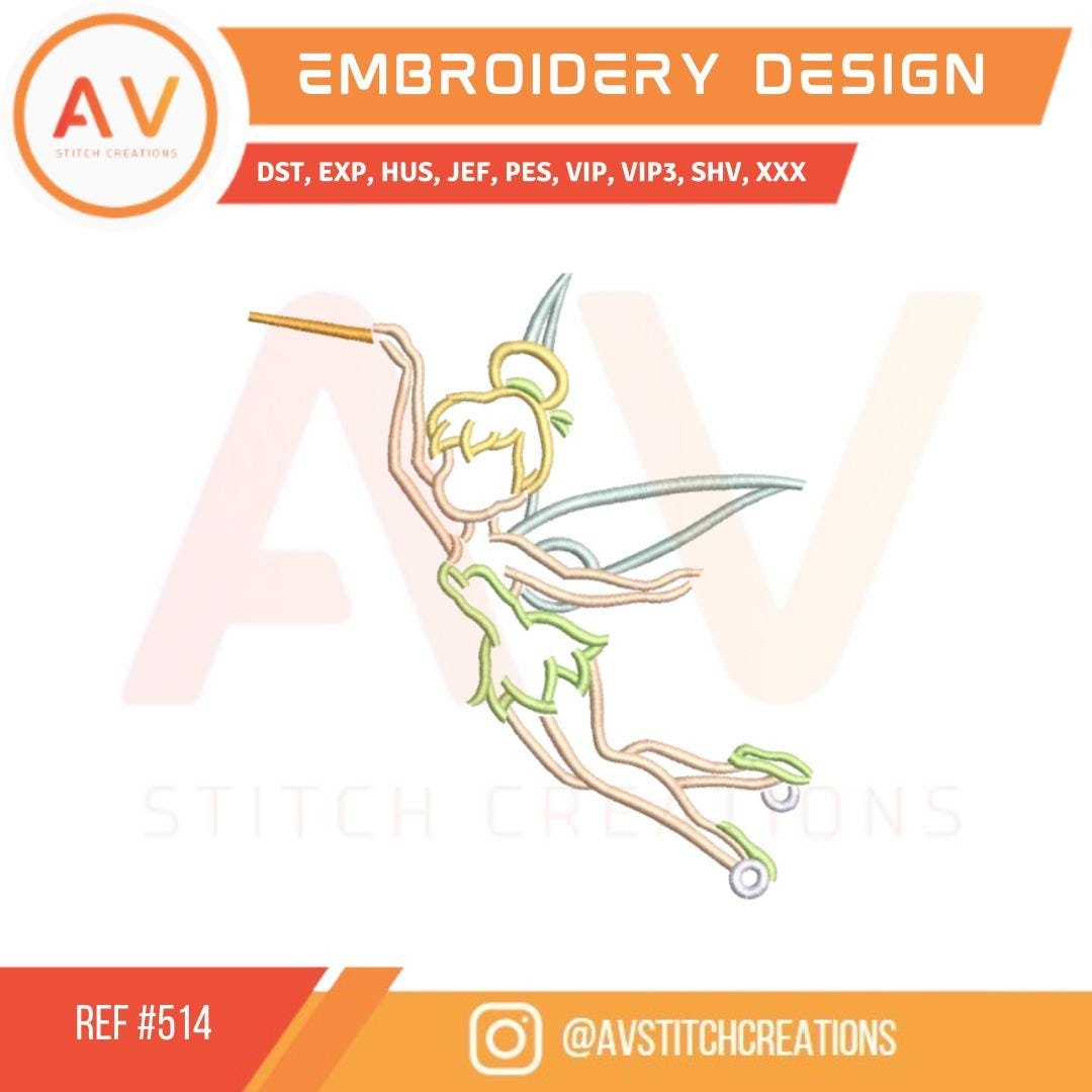 Tinker Bell Peter Pan. Embroidery Design. Machine Embroidery File (4x4 ...
