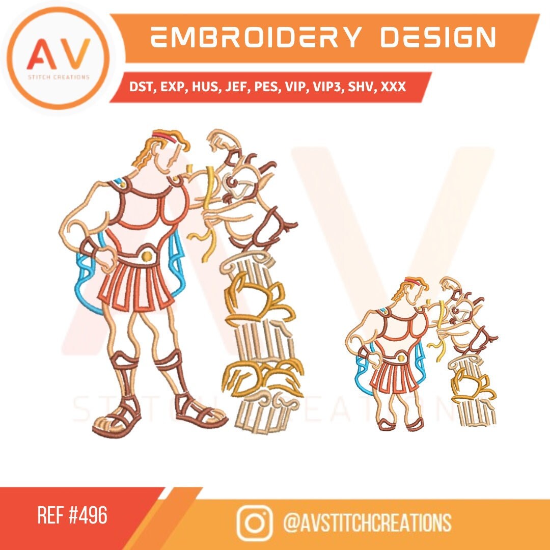 496 Hercules. Outline Stitch Embroidery. Embroidery Design. Machine ...