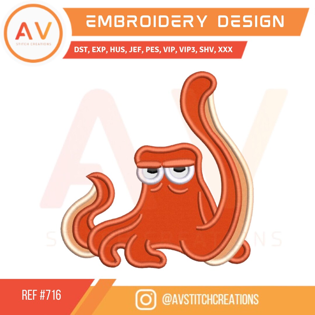 Cartoon Sea Octopus. Applique Design. Machine Embroidery File. 4x4, 5x7 ...