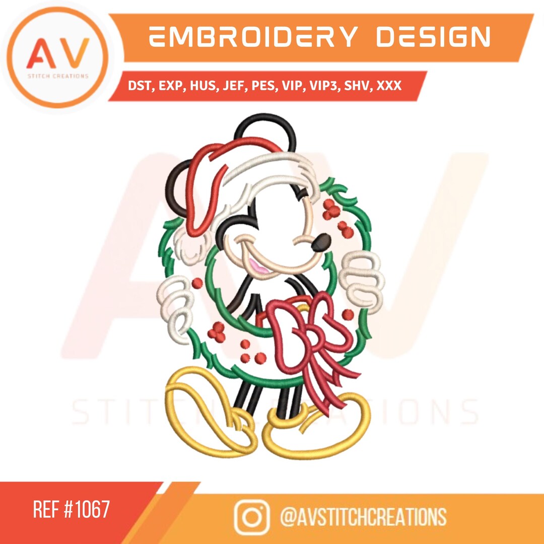 Christmas Mouse. Embroidery Design. Machine Embroidery File. 4x4, 5x7 ...