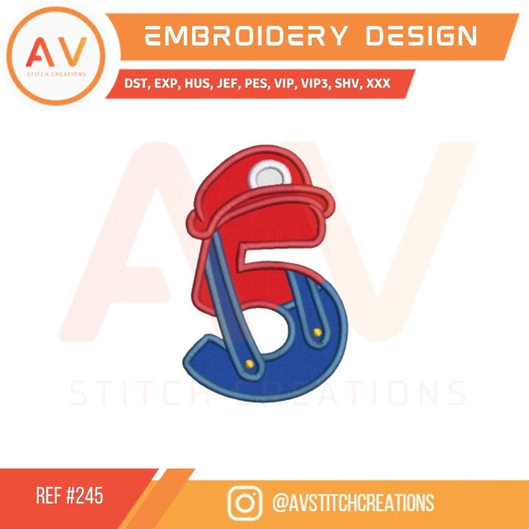 245 Mario Number 5. Embroidery Applique. Machine Embroidery. Birthday ...