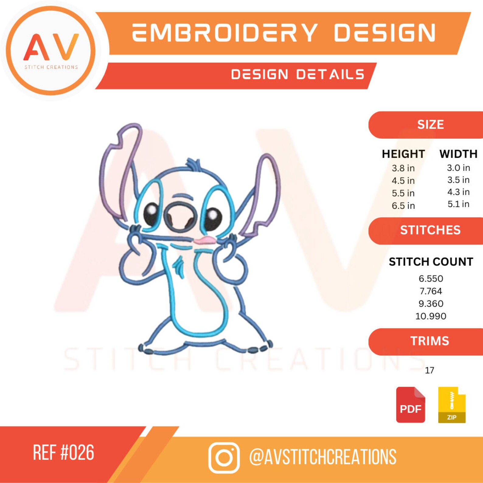 Stitch Alien – Embroidery Design – Machine Embroidery File (4x4, 5x7 ...