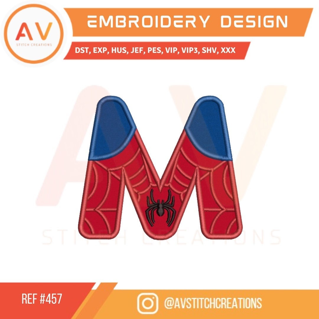 457 Spiderman Letter M. Embroidery Applique. Machine Embroidery ...