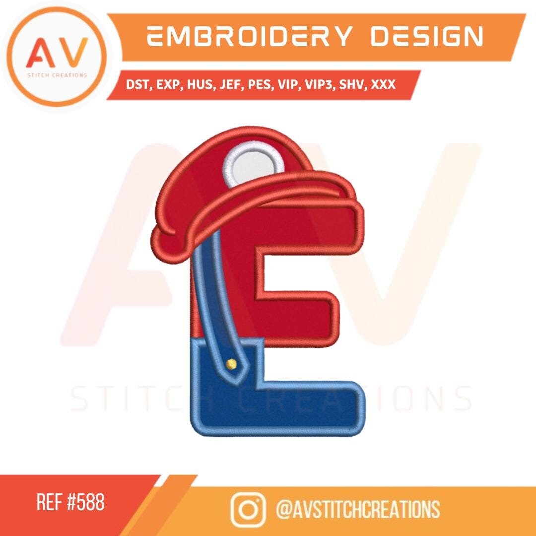 588 Mario Bros Letter E. Embroidery Applique. Machine Embroidery ...