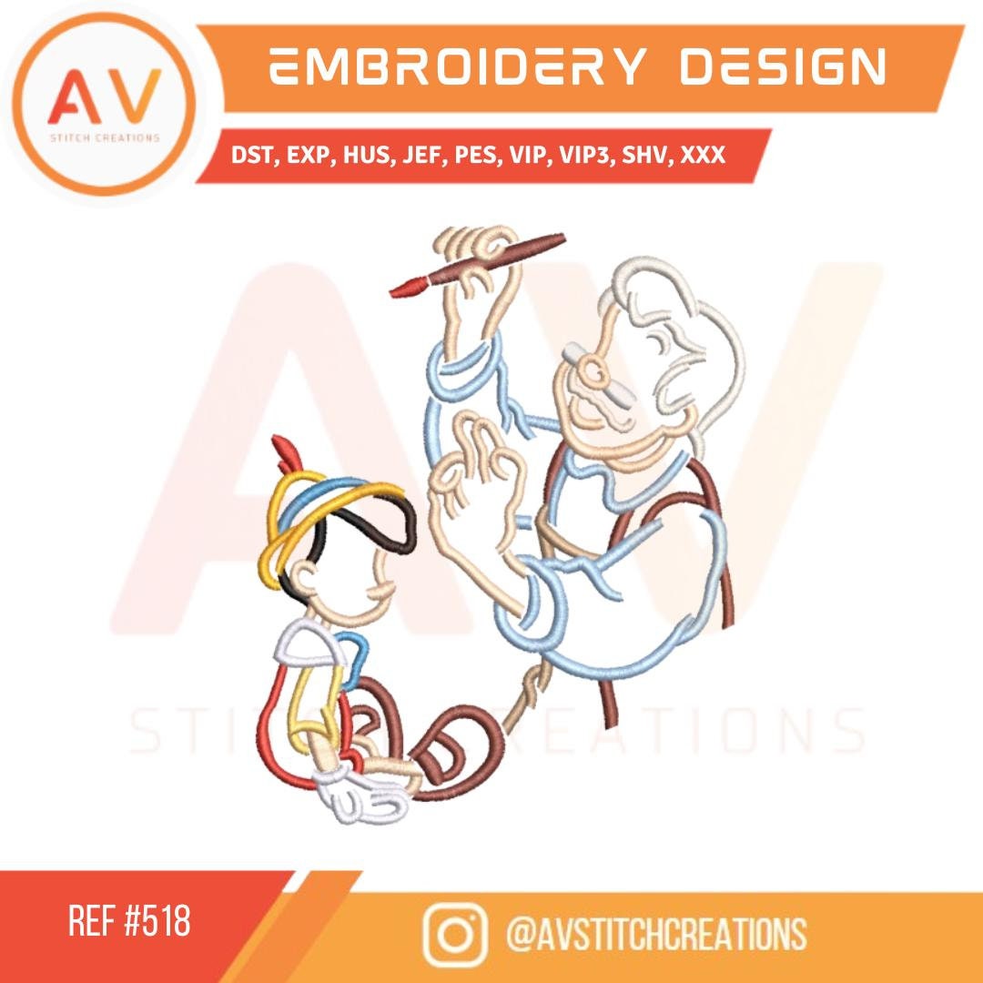 518 Pinocchio. Embroidery Design. Machine Embroidery Design. 4 Sizes ...