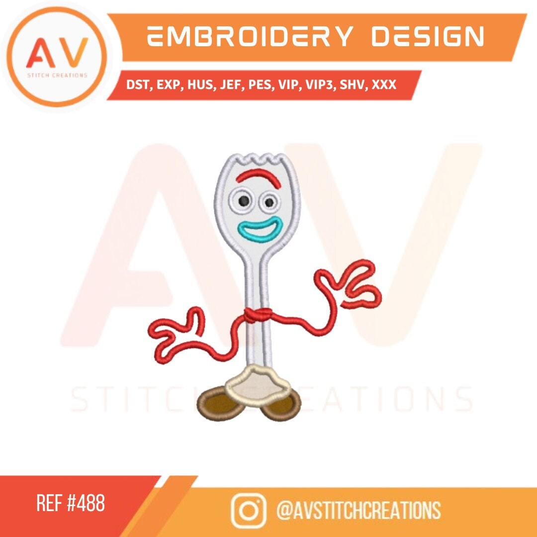Forky Toy. Applique Design. Machine Embroidery File, 4x4, 5x7, 8x8 Hoop ...