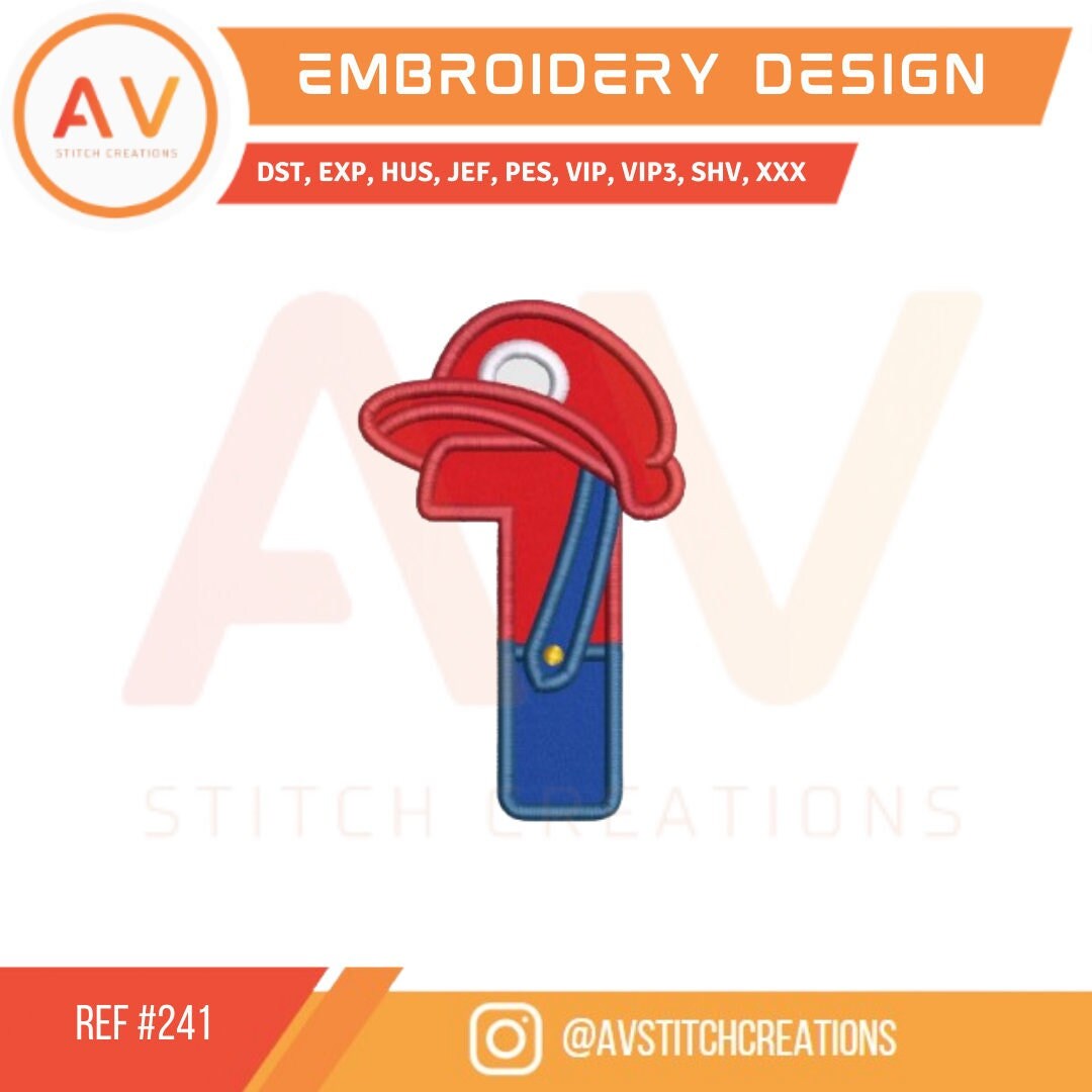 241 Mario Number 1. Embroidery Applique. Machine Embroidery. Birthday ...