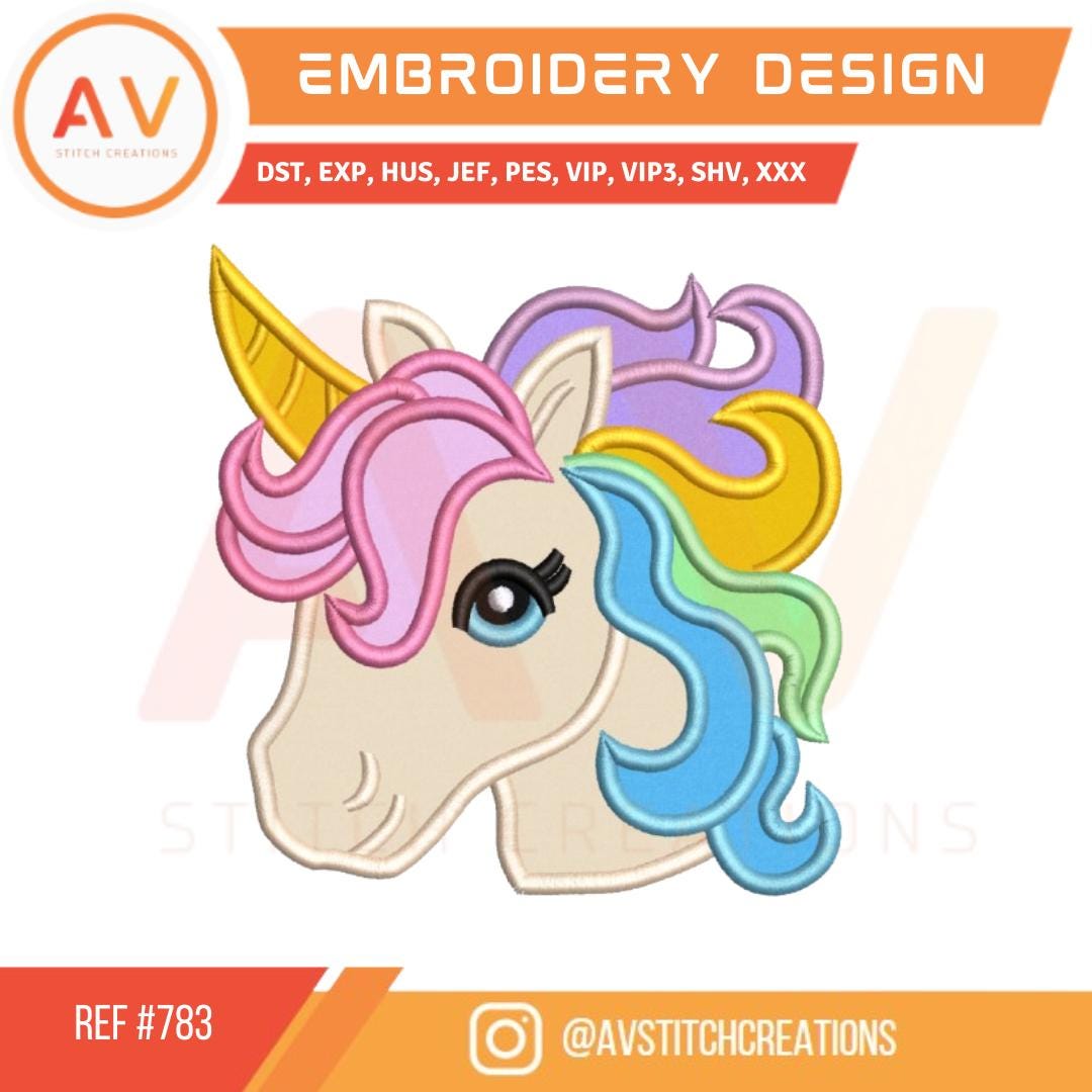 Rainbow Unicorn – Applique Embroidery Design – Machine Embroidery File ...