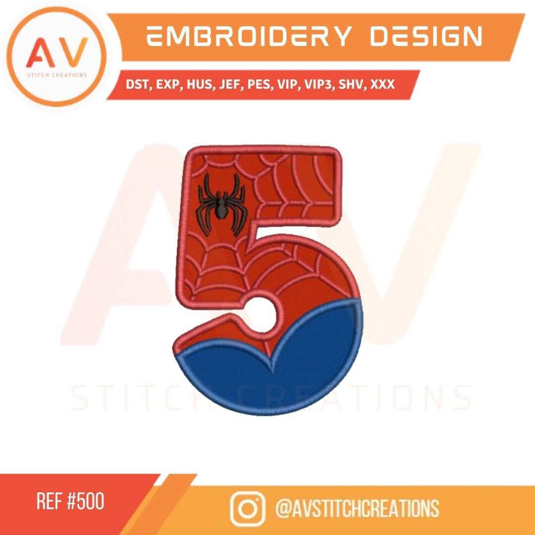 Spiderman Number 5 – Applique Embroidery Design – Machine Embroidery ...