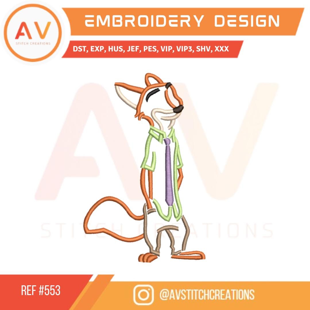 553 Nick Wilde. Zootopia. Outline Stitch Embroidery. Embroidery Design ...