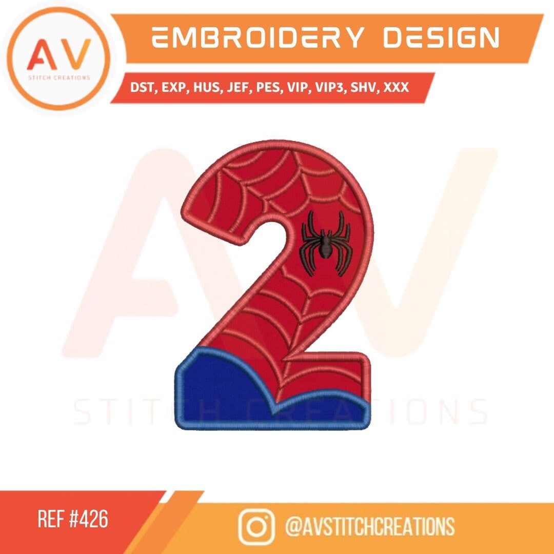 426 Spiderman Number 2. Birthday Applique Embroidery Design. Machine ...