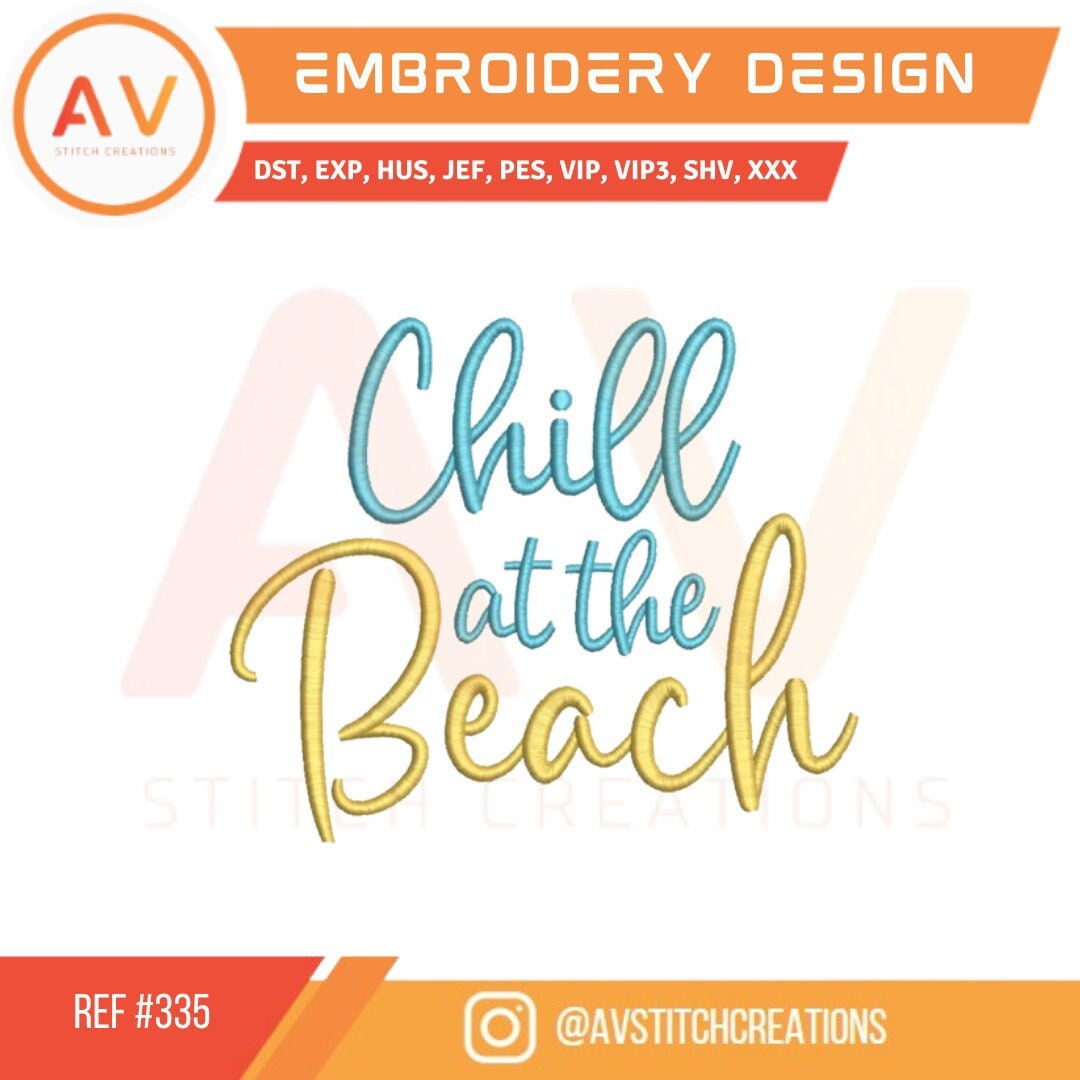 335 Chill at the Beach - Summer Embroidery Design. Machine Embroidery ...