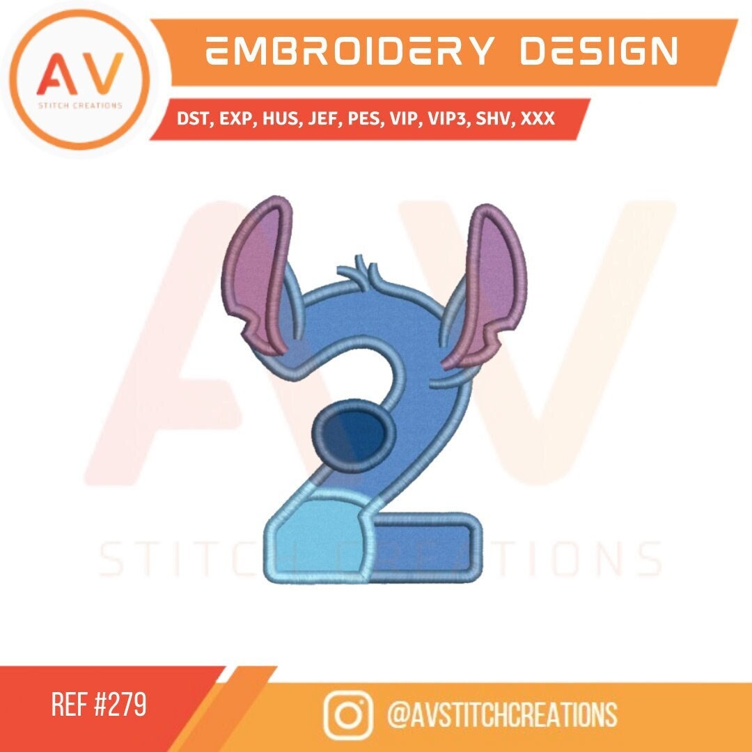 279 Lilo and Stitch Alien Number 2. Birthday Applique Embroidery Design ...