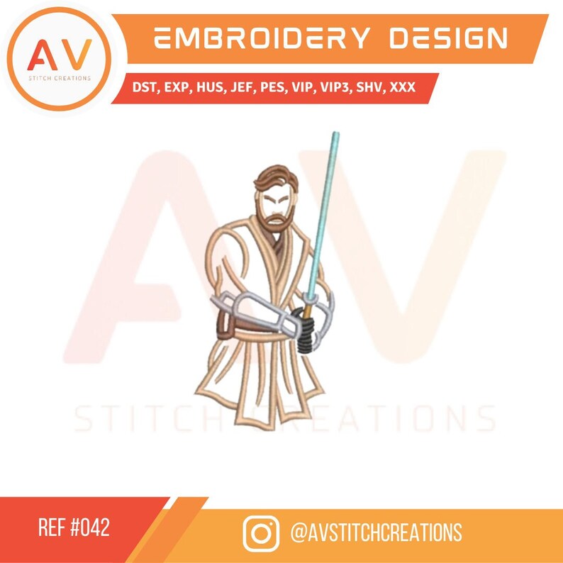 042 Obi Wan Jedi. Outline Stitch Embroidery. Embroidery Design. Machine ...