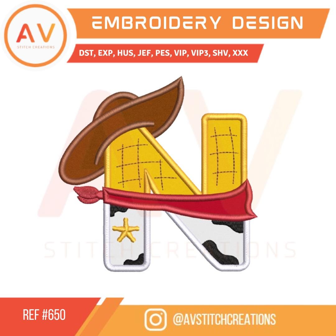 Cowboy Sheriff Letter N. Embroidery Applique. Machine Embroidery File ...