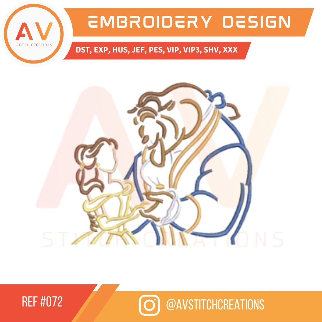 Beauty & Beast. Embroidery Design. Machine Embroidery File. (5x7, 8x8 ...