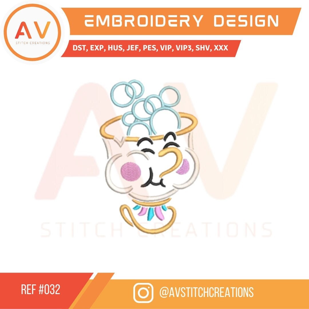 032 Chip. Beauty & Beast. Outline Stitch Embroidery. Embroidery Design ...