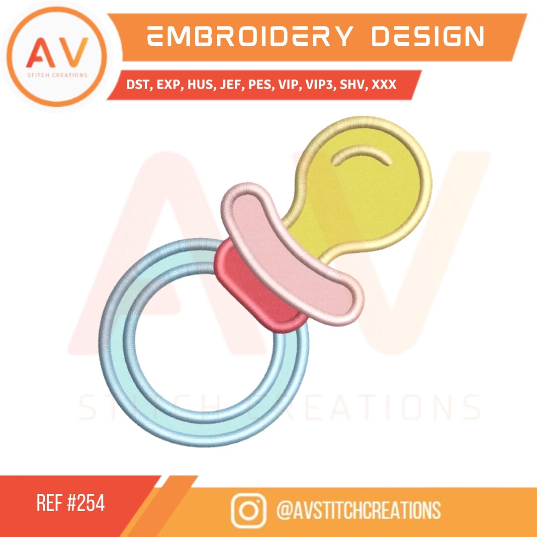 Baby Pacifier. Applique Design. Machine Embroidery File, 4x4, 5x7, 8x8 ...