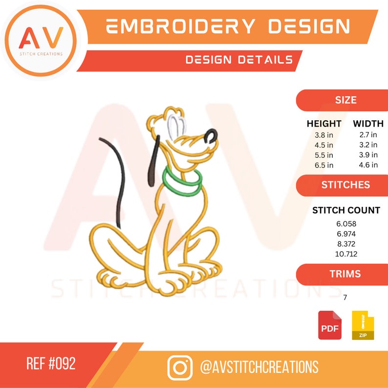 092 Pluto Dog. Magic World. Outline Stitch Embroidery. Embroidery Design. Machine Embroidery ...