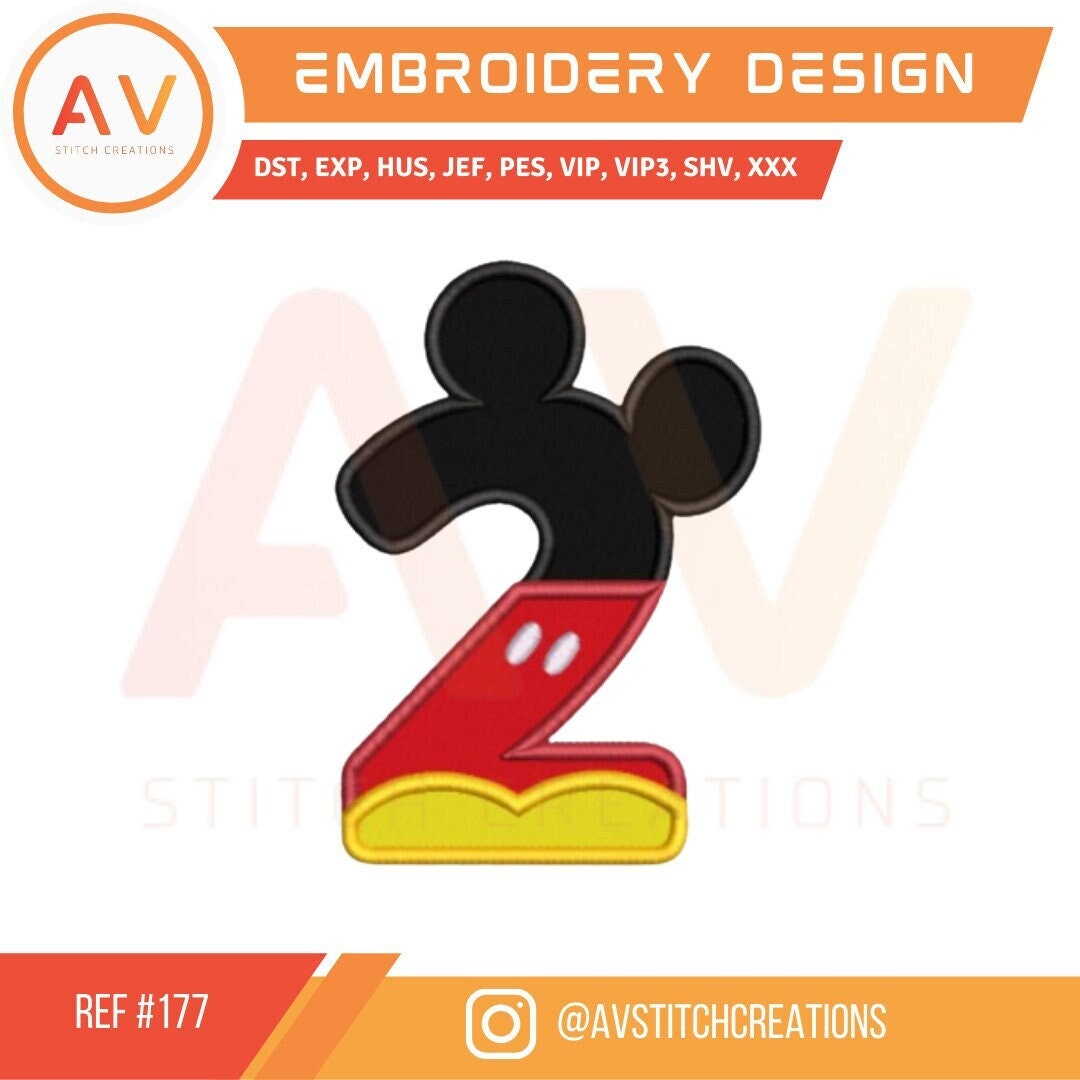 177 Baby Boy Mouse Number 2. Birthday Applique Embroidery Design ...