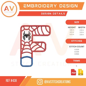 438 Spiderman Letter F. Embroidery Applique. Machine Embroidery ...