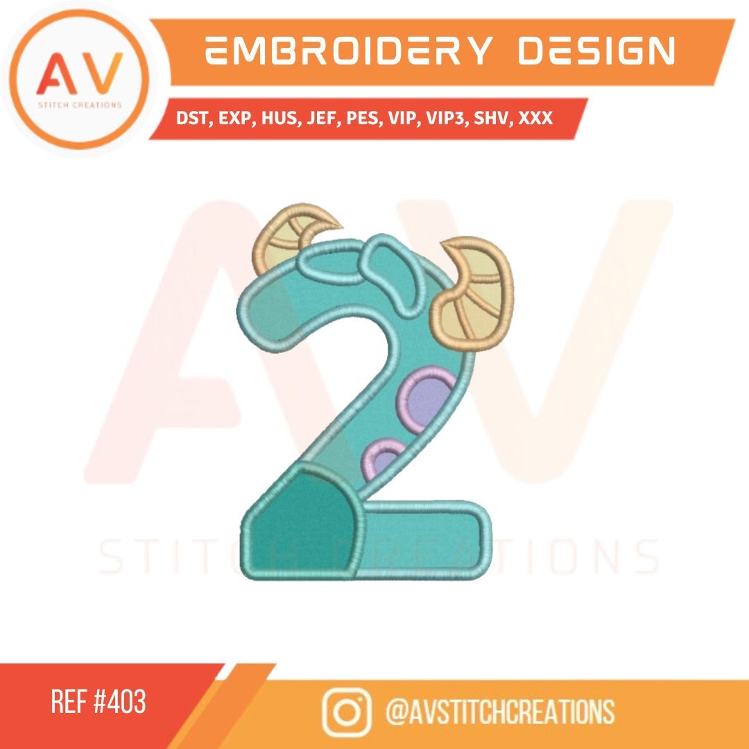 403 Blue Monster Number 2. Embroidery Applique. Machine Embroidery ...