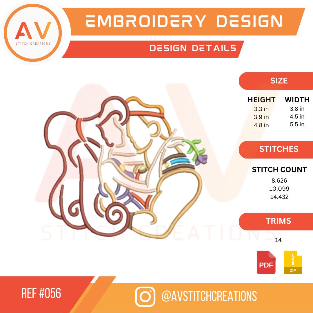 056 Hercules & Megara. Outline Stitch Embroidery. Embroidery Design ...