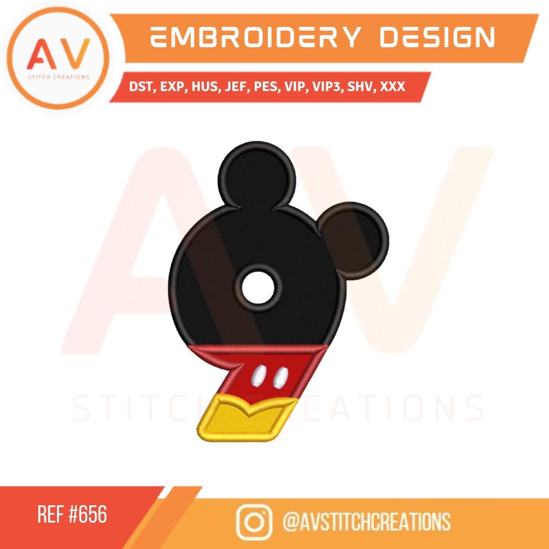 656 Little Boy Mouse Number 9. Birthday Applique Embroidery Design ...