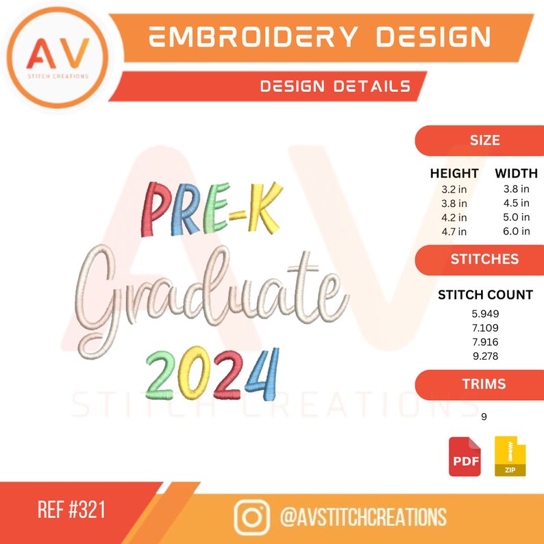 321 Pre-k Graduate 2024. Kindergarten Embroidery Design. Machine ...